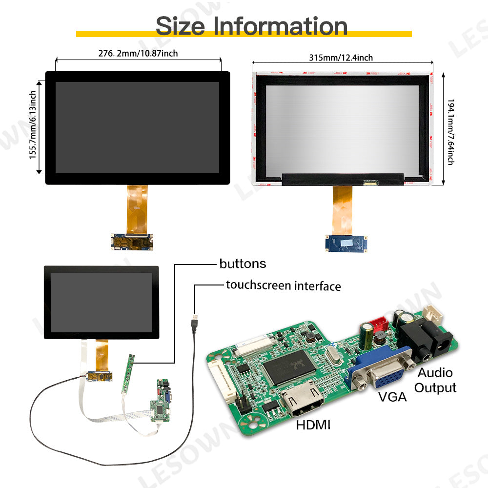LESOWN M125-A01T 12.5 Touch Widescreen HDMI VGA 1920x1080 Full HD IPS ...