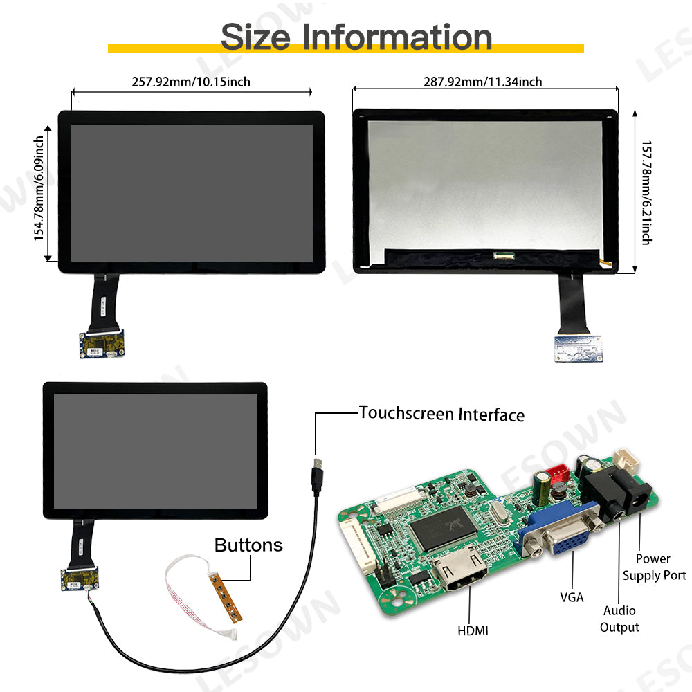 LESOWN M116-A01T Small Display 11.6 inch USB Capacitive Touch HDMI VGA ...