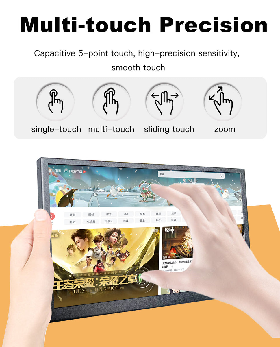 LESOWN P101D-T Small USB C 10.1 inch Monitor 1024x600 Touchscreen Disp ...