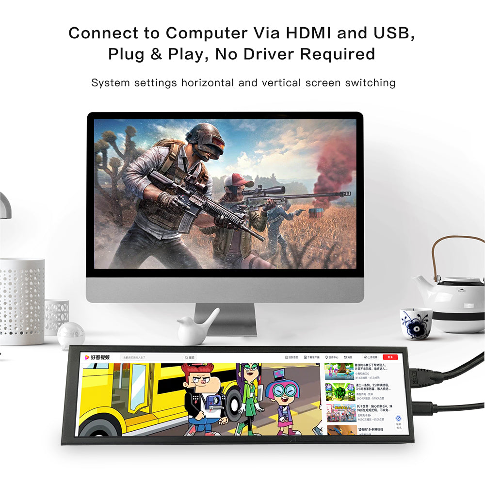 LESOWN P88 8.8 inch Streched Bar LCD Display IPS 480x1920 Hdmi Portabl ...