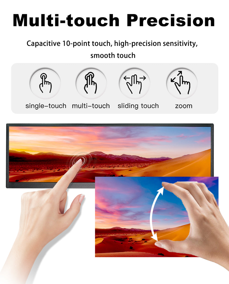 LESOWN P126GPT 12.6 inch USB C Stretched Bar LCD Monitor HDMI Touchscr ...